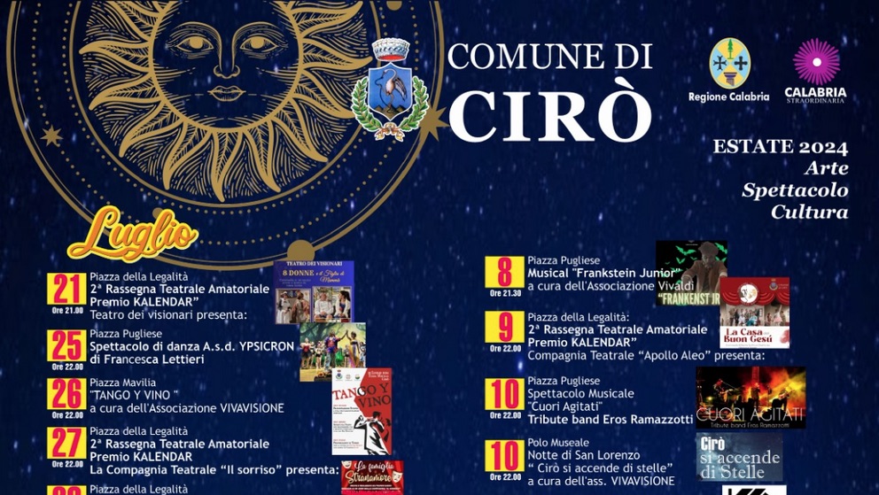 Calendario Estivo 2024: gli eventi in programma a Cirò - ilCirotano